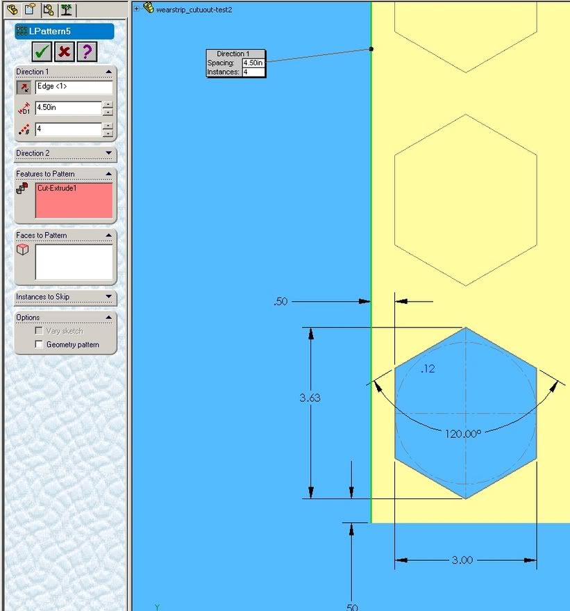Linear feature pattern, unable to pick center of geometry | CAD Forums