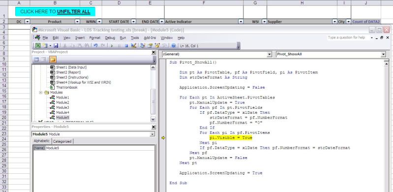 Wanted: VBA code to "show all" (remove filters) in a pivot table | MrExcel Message Board