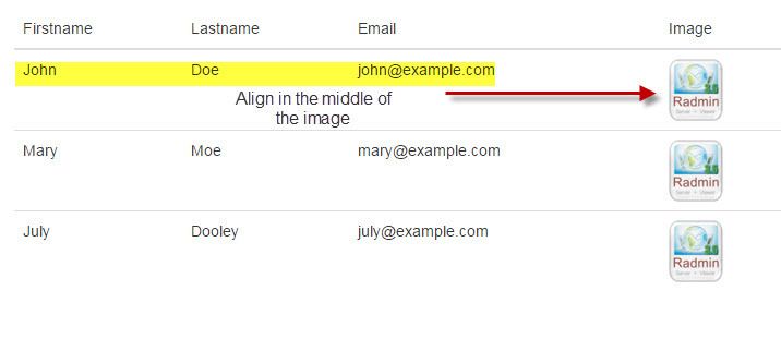Css Align Text In Middle When There Is A Image In A Row Bootstrap Table Stack Overflow