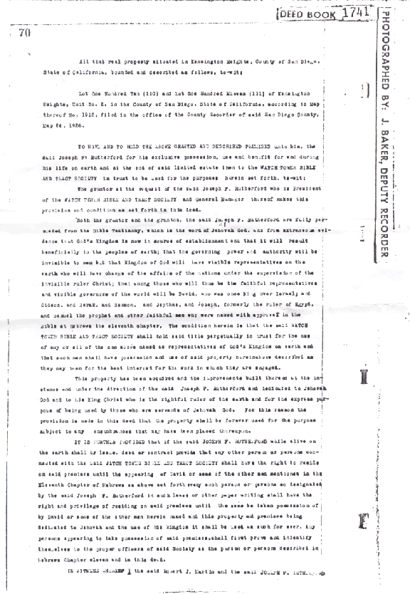 Beth Sarim Deeds and transfers