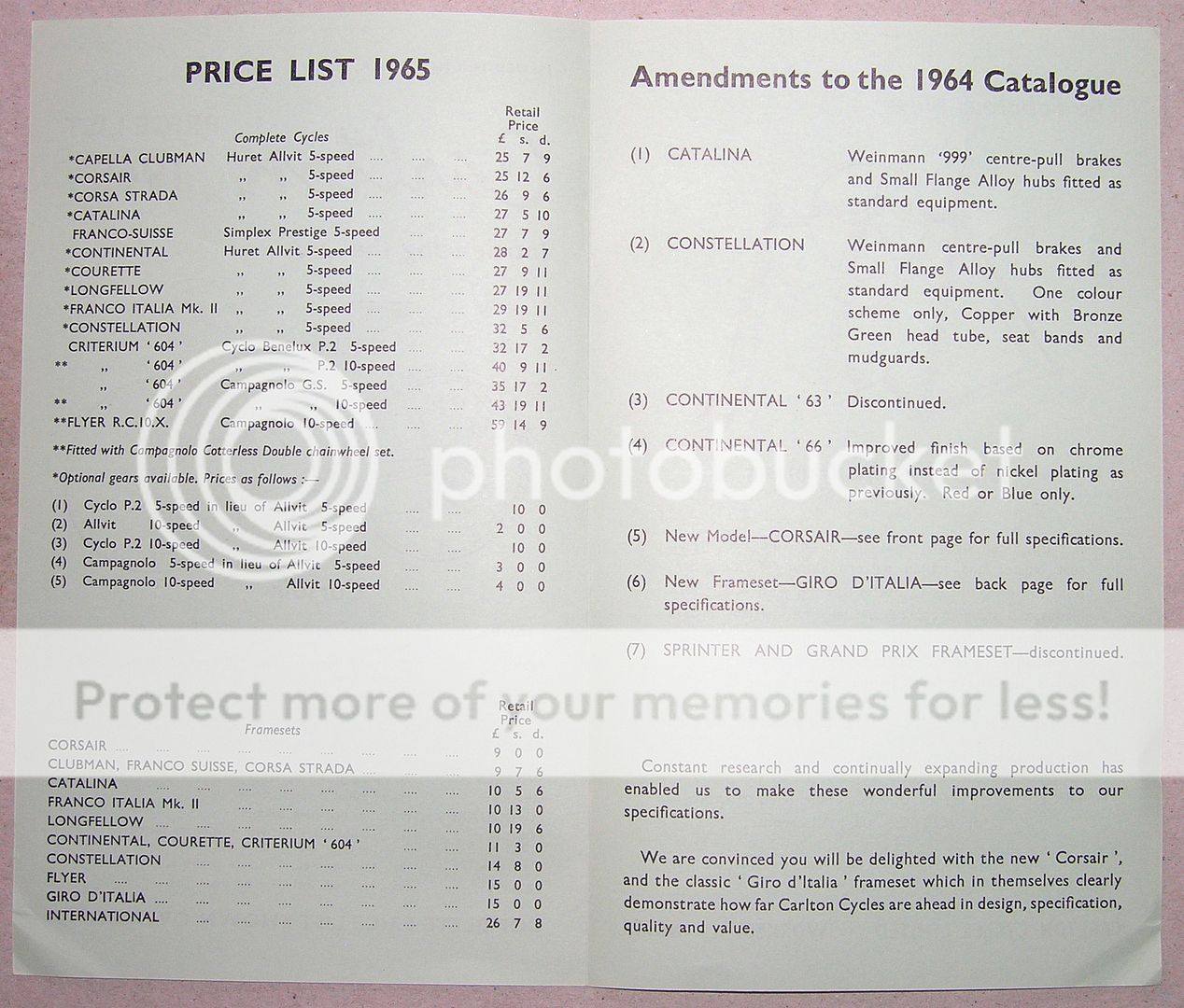1965 Carlton price list | Retrobike