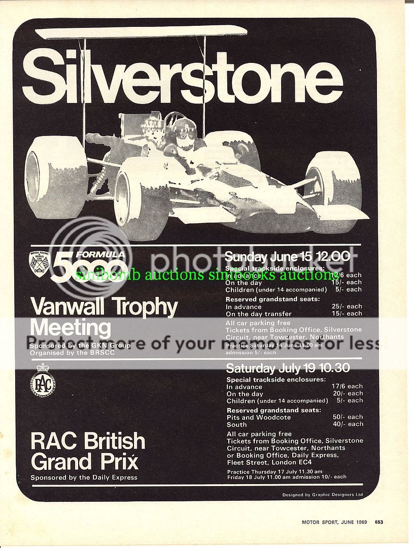 1969 RAC British Grand Prix Silverstone Original Magazine Advert Ref ...