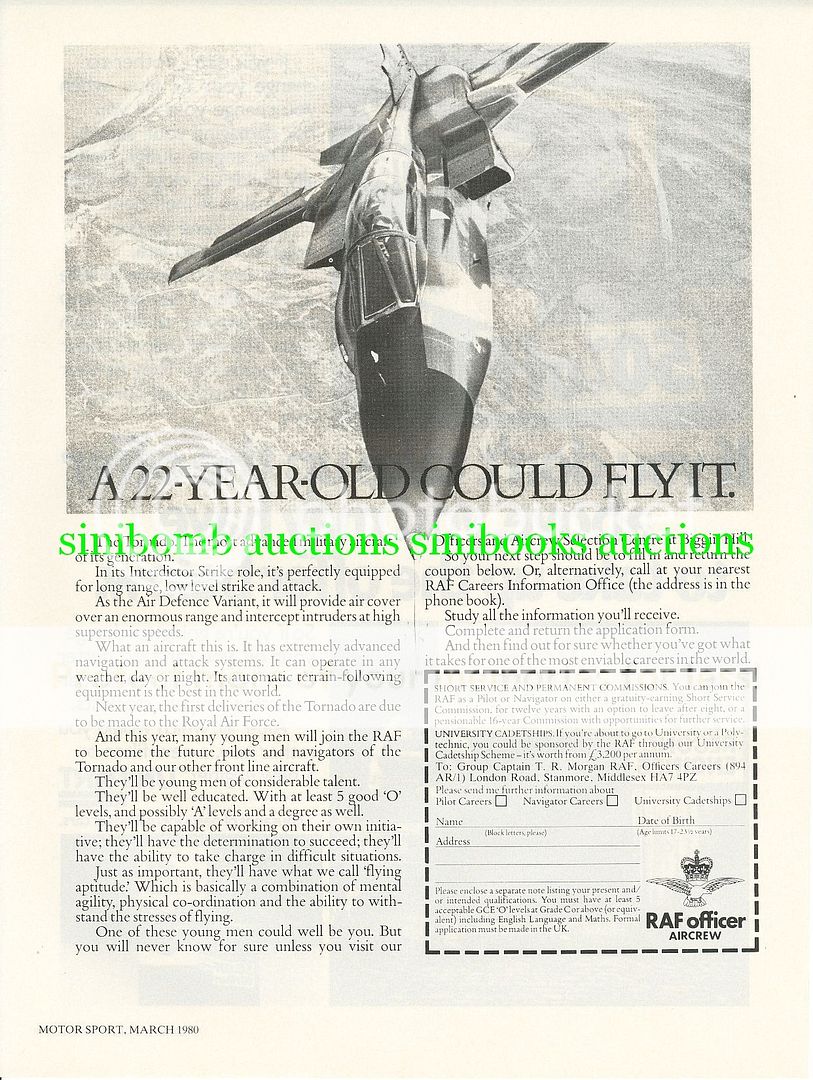 1980 RAF Officer Aircrew Tornado Air Defence Original Magazine Advert ...