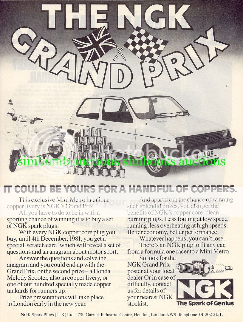 1981 NGK Spark Plugs Mini Metro Grand Prix Original Magazine Advert Ad ...