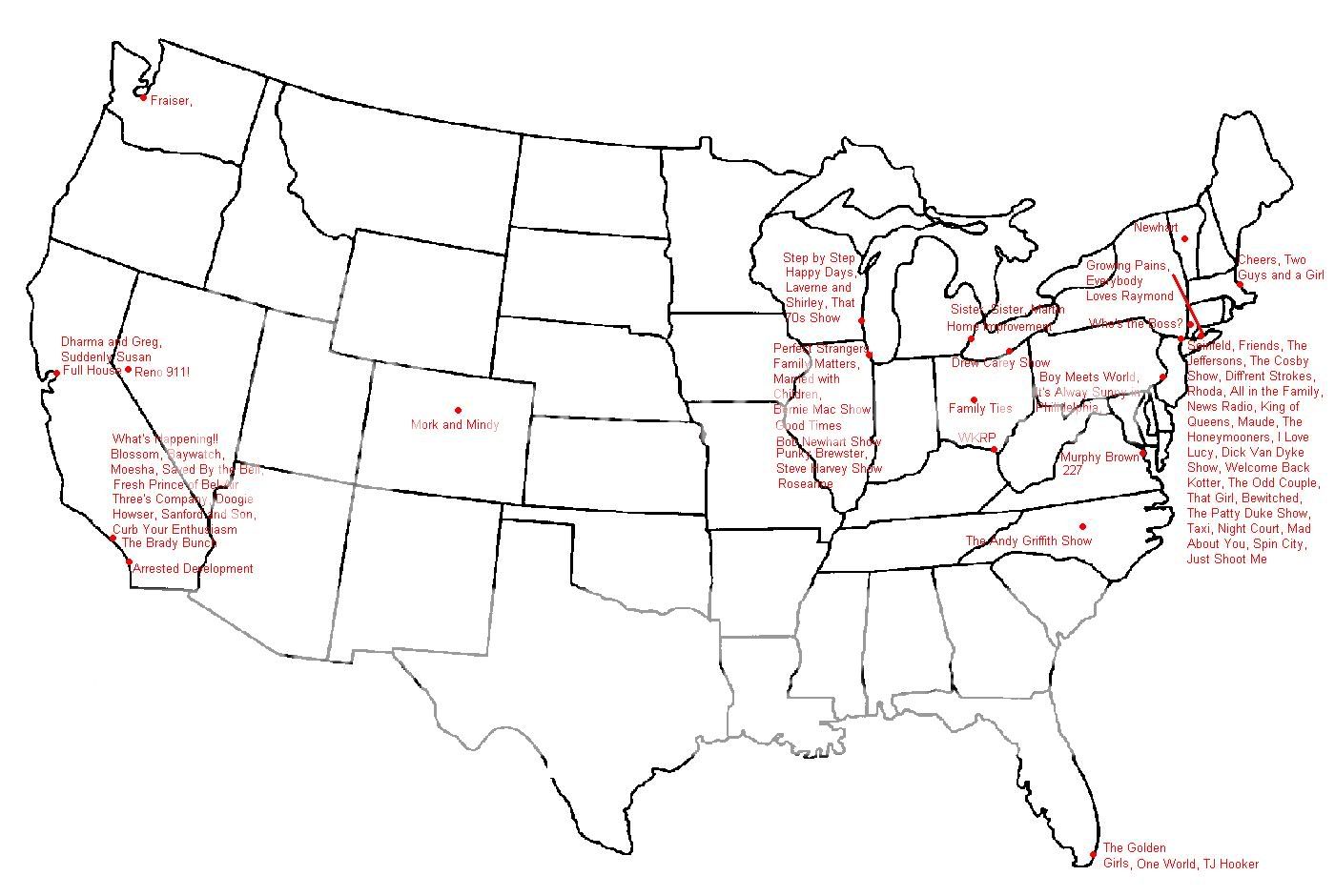 Geographical Map of US Sitcoms | Bluelight.org