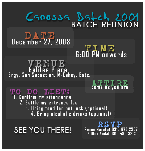 Batch Reunion Details (Important) | Canossa Batch 2001's Online Portal