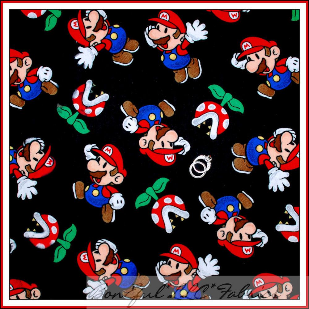 BonEful Fabric FQ Flannel Super Hero Mario Brothers Nintendo Wii Game ...