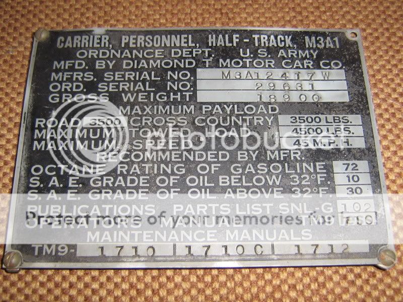 need picture of DiamondT M3A1 Dataplate, or help.... - G503 Military ...